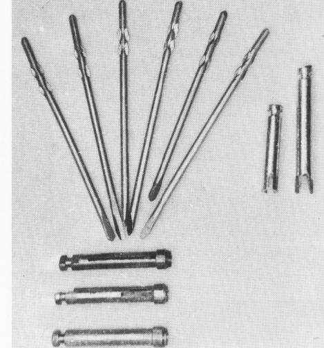 p 267 Tapping instruments and bonding materials for endosseous pin implants